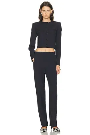 Khaite Cropped Padded Shoulders Jacket - Dark Navy
