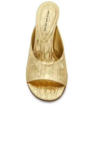 Dries Van Noten Metallic Embossed Leather Mule Sandals - Gold