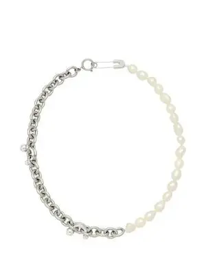 YOJ Safety Pin Link Necklace With Pearls - Silver