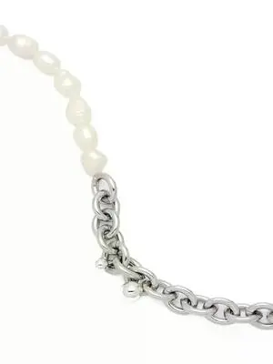 YOJ Safety Pin Link Necklace With Pearls
