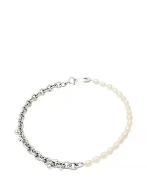 YOJ Safety Pin Link Necklace With Pearls