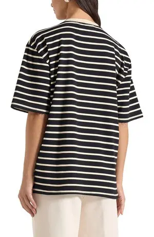 Manière De Voir Striped Relaxed Fit Cotton T-shirt - Black/cream