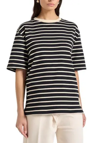 Manière De Voir Striped Relaxed Fit Cotton T-shirt - Black/cream