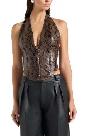 Manière De Voir Sloane Python Halterneck Corset Top