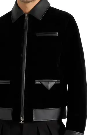 Manière De Voir Tony Velvet & Leather Contrast Bomber Jacket