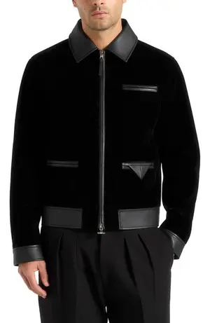 Manière De Voir Tony Velvet & Leather Contrast Bomber Jacket