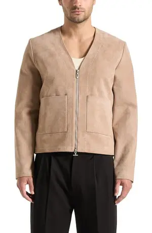 Manière De Voir Suede Zip Jacket With Contrast Stitching - Beige