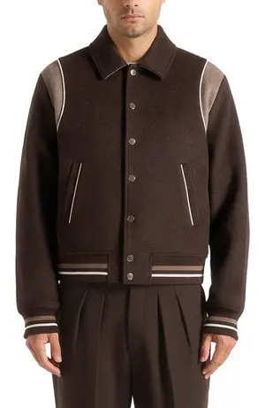 Manière De Voir Contrast Wool Varsity Jacket - Brown