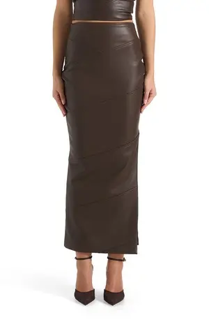 Manière De Voir Vegan Leather Midaxi Skirt With Side Split - Brown