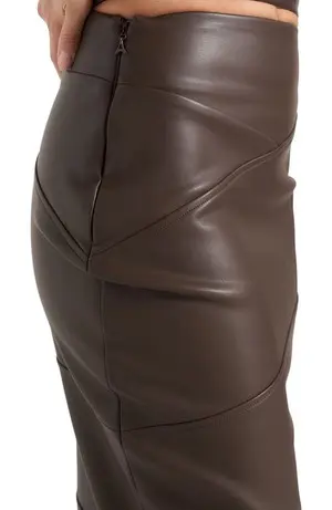 Manière De Voir Vegan Leather Midaxi Skirt With Side Split - Brown