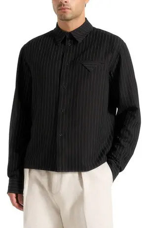 Manière De Voir Arlo Pinstripe Cropped Long Sleeve Shirt