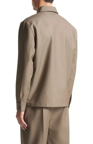 Manière De Voir Leo Hatched Tailored Long Sleeve Overshirt - Khaki
