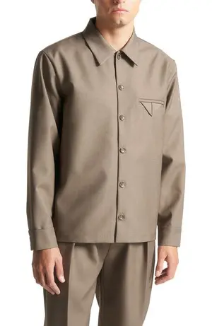 Manière De Voir Leo Hatched Tailored Long Sleeve Overshirt - Khaki