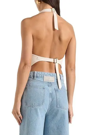 Manière De Voir Halterneck Backless Twill Corset Top