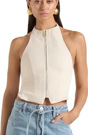 Manière De Voir Halterneck Backless Twill Corset Top