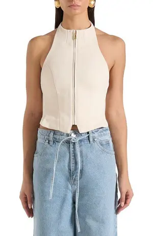 Manière De Voir Halterneck Backless Twill Corset Top