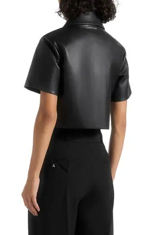 Manière De Voir Cropped Vegan Leather Shirt With Feature Buttons