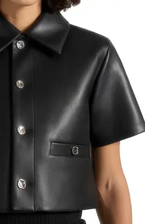Manière De Voir Cropped Vegan Leather Shirt With Feature Buttons