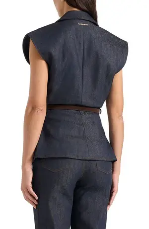 Manière De Voir Denim Cinched Waist Waistcoat