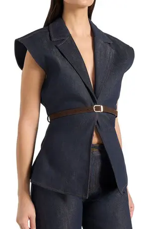 Manière De Voir Denim Cinched Waist Waistcoat