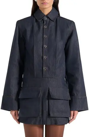 Manière De Voir Denim Cargo Shirt Mini Dress