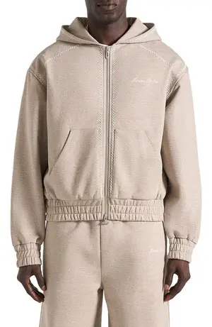 Manière De Voir Ollie Whipstitch Raglan Effect Zip Hoodie - Taupe