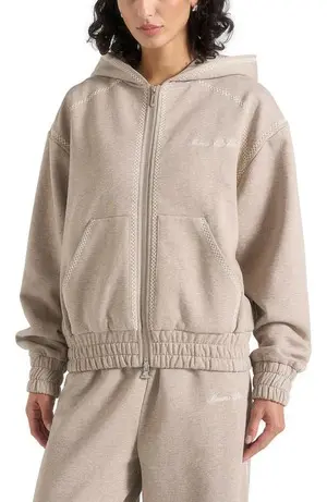 Manière De Voir Ollie Whipstitch Raglan Effect Zip Hoodie - Taupe