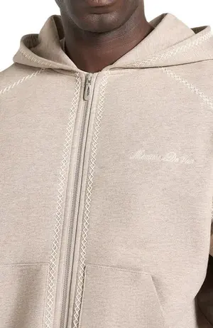 Manière De Voir Ollie Whipstitch Raglan Effect Zip Hoodie - Taupe