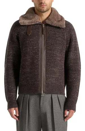 Manière De Voir Ariel Speckled Knit Jacket With Plush Collar