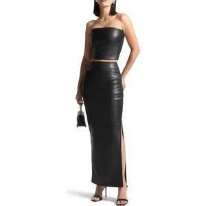Manière De Voir Maniere De Voir Bandeau Leather Corset Top - Black