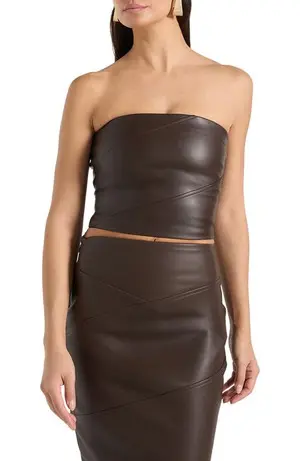Manière De Voir Maniere De Voir Bandeau Leather Corset Top - Brown