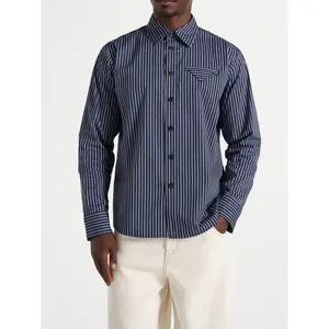 Manière De Voir Pinstripe Long Sleeve Shirt With Marble Buttons - Navy