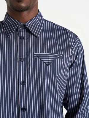 Manière De Voir Pinstripe Long Sleeve Shirt With Marble Buttons - Navy