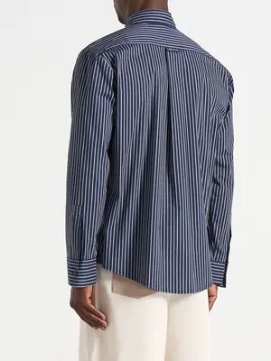 Manière De Voir Pinstripe Long Sleeve Shirt With Marble Buttons - Navy