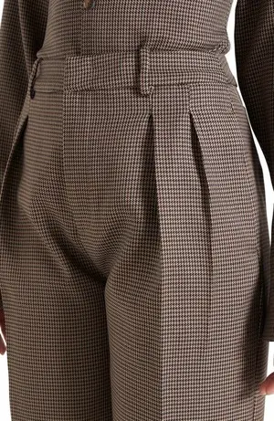 Manière De Voir Maniere De Voir Julie Houndstooth Twin Pleat Trousers - Brown