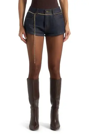 Manière De Voir Elina Denim Mini Shorts With Chain Detail - Indigo