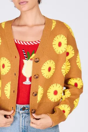 RACHEL ANTONOFF Ana Cardigan Printed V-neck Cropped Sweater
