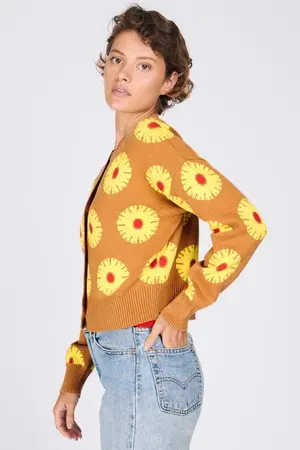 RACHEL ANTONOFF Ana Cardigan Printed V-neck Cropped Sweater