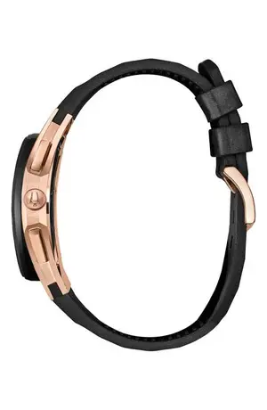 Bulova Curv Chronograph Rose Gold Tone Stainless Steel Rubber Strap Watch - Black