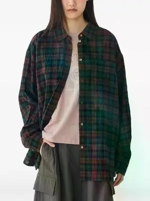 STUDIO TOMBOY Checkered Textured Oversized Shirt - Brown