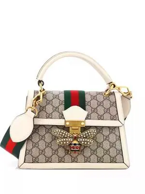 Gucci Queen Margaret Top Handle Bag Gg Coated Canvas With Leather Small Satchel - White