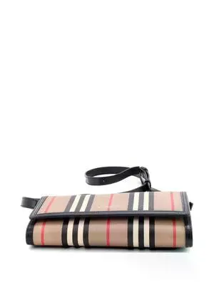 Burberry Icon Stripe E-canvas Wallet On Strap Crossbody Bag - Brown