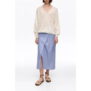 Bimba Y Lola Cotton Striped Sarong Midi Skirt