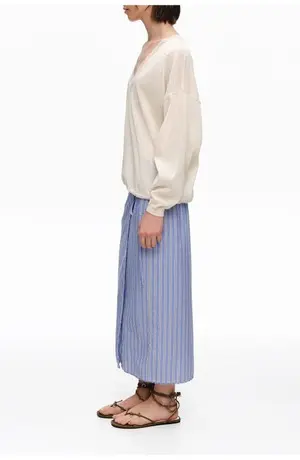 Bimba Y Lola Cotton Striped Sarong Midi Skirt