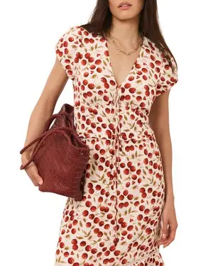 Mint Velvet Cherry Print Midi Dress - Red