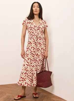 Mint Velvet Cherry Print Midi Dress - Red