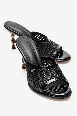 PROLOGUE SHOES Selvian Woven Stiletto Sandal - Black