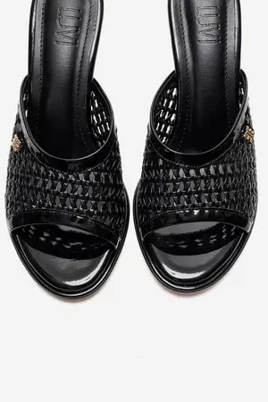 PROLOGUE SHOES Selvian Woven Stiletto Sandal - Black
