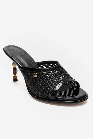 PROLOGUE SHOES Selvian Woven Stiletto Sandal - Black