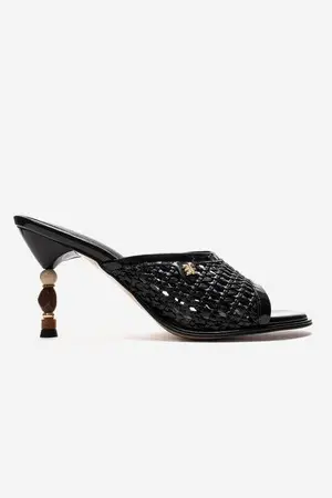 PROLOGUE SHOES Selvian Woven Stiletto Sandal - Black